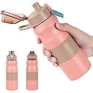 Stainless Steel Insulated Bottle-Vacuum flask Water Bottles Coffee/Juice Cup with Leak Proof Lids,Double Walled Sport Travel Mug with Handle,Keeps Hot and Cold BPA Free 17oz (Pink)