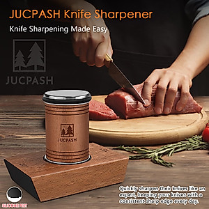 JUCPASH Rolling Knife Sharpener Kit for Straight Edge - Knife Sharpening with Leather Strop, Diamonds Discs and 15 & 20 Degree Magnetic Angles, Roller Knife Sharpener System for Kitchen Knives