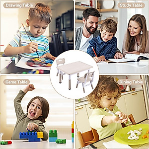 DOREROOM Kids Table and 2 Chairs Set, Height-Adjustable Toddler Table and Chair Set with Graffiti Desktop, 31.5''L x 23.6''W Children Activity Table for Daycare, Classroom, Home