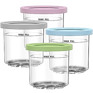 GoMaihe Containers Replacement for Ninja Creami Pints and Lids - 4 Pack, 16oz cup Compatible with NC301 NC300 NC299AMZ Series Ice Cream Maker, BPA Free Dishwasher Safe Leak Proof, Pink/Green/Grey/Blue