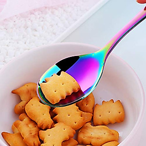 Kids Silverware, Poylim Stainless Steel Children Flatware Set, Toddler Utensils Set of 2, Rainbow