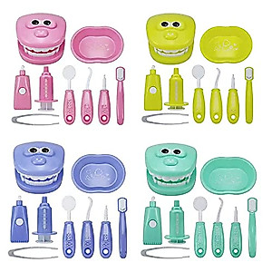 YOUYA DENTAL Dental Early Education Brushing Toys, 9Pcs/Set Children Role Play Toys Crocodile Early Education Cartoon Tooth Brushing Model Preschool Education Toy Dentist Game for Kids Classroom Pink