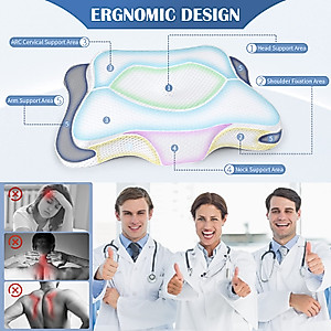 Cervical Pillow for Neck Pain Relief, Contour Memory Foam Pillows for Sleeping, Ergonomic Orthopedic Neck Support Pillow for Side, Back, Stomach Sleepers, Neck Pillow with Breathable Pillowcase, Gray