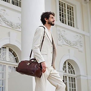 Time Resistance Leather Doctor Bag - Italian Handmade Medical Bag - Vintage Style Leather Handbag - Leather Briefcase for Men and Women - Top Handle Gladstone Bag