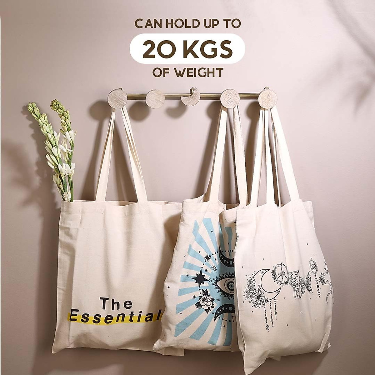 Folkuture Coat Rack Wall Mount or Wall Hooks for Hanging, 5 Hook Coat Hanger or Wall Coat Rack with Hooks, 16" x 3" Heavy Duty Entryway Hook Rack for Hanging Bags, Keys, Hats or Bathroom Towel - Moon