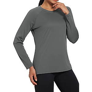 BALEAF Women's Workout Tops Long Sleeve Running Shirts Quick Dry Moisture Wicking Athletic T-Shirts for Exercise Gym Sports Yoga Charcoal Gray Size M