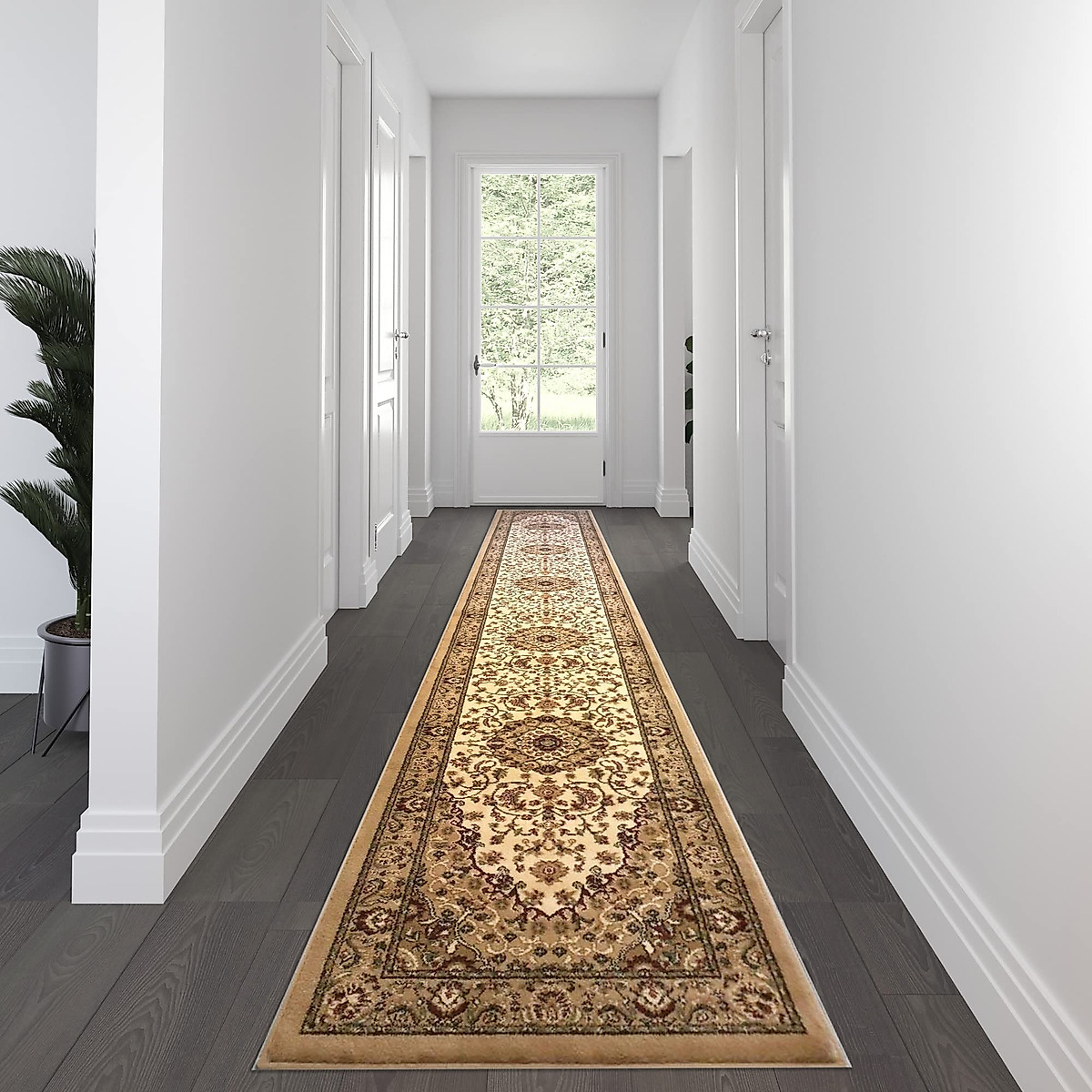 Flash Furniture Mersin Collection Persian Style Area Rug - Olefin Ivory Non-Shedding Fibers - 3' x 20' - Jute Backing - for Hallway, Entryway, Bedroom, Living Room