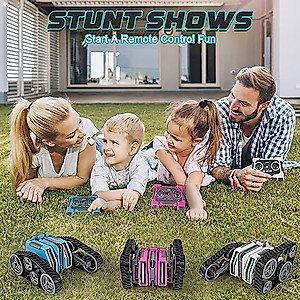 FUUY Remote Control Car, 360° Rotating RC Car with Cool Lights, Transform RC Tank Mini RC Crawler Double-Sided Tracked Fancy Stunt Car Kid Toy for Birthday White