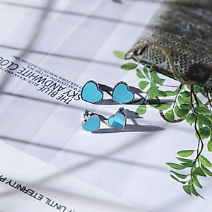 Blue Enamel Heart Earrings for Women - Love Heart Women Stud Earrings | Silver-tone Stainless Steel Lightweight Stud Earrings