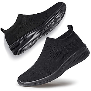 Vidbiv Men Slip on Casual Trainers Walking Shoes - Breathable Slip-on Lightweight Comfortable Tennis Mesh Sneaker Allblack