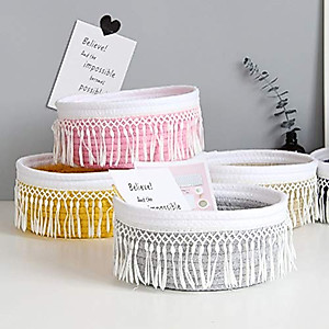Cabilock Desk Topper Sundries Woven Storage Basket Decorative Tassel Storage Bins Basket Foldable Kid Organizer Makeup Books Storage Basket (Yellow) Macrame Decor