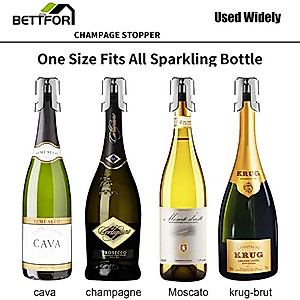 BETTFOR Champagne Stoppers with Stainless Steel Champagne Saver with Food Grade Silicone Leak proof Keep Fresh Suitable for Champagne, Cava, Prosecco and Sparkling (Silver, 2 Pack)