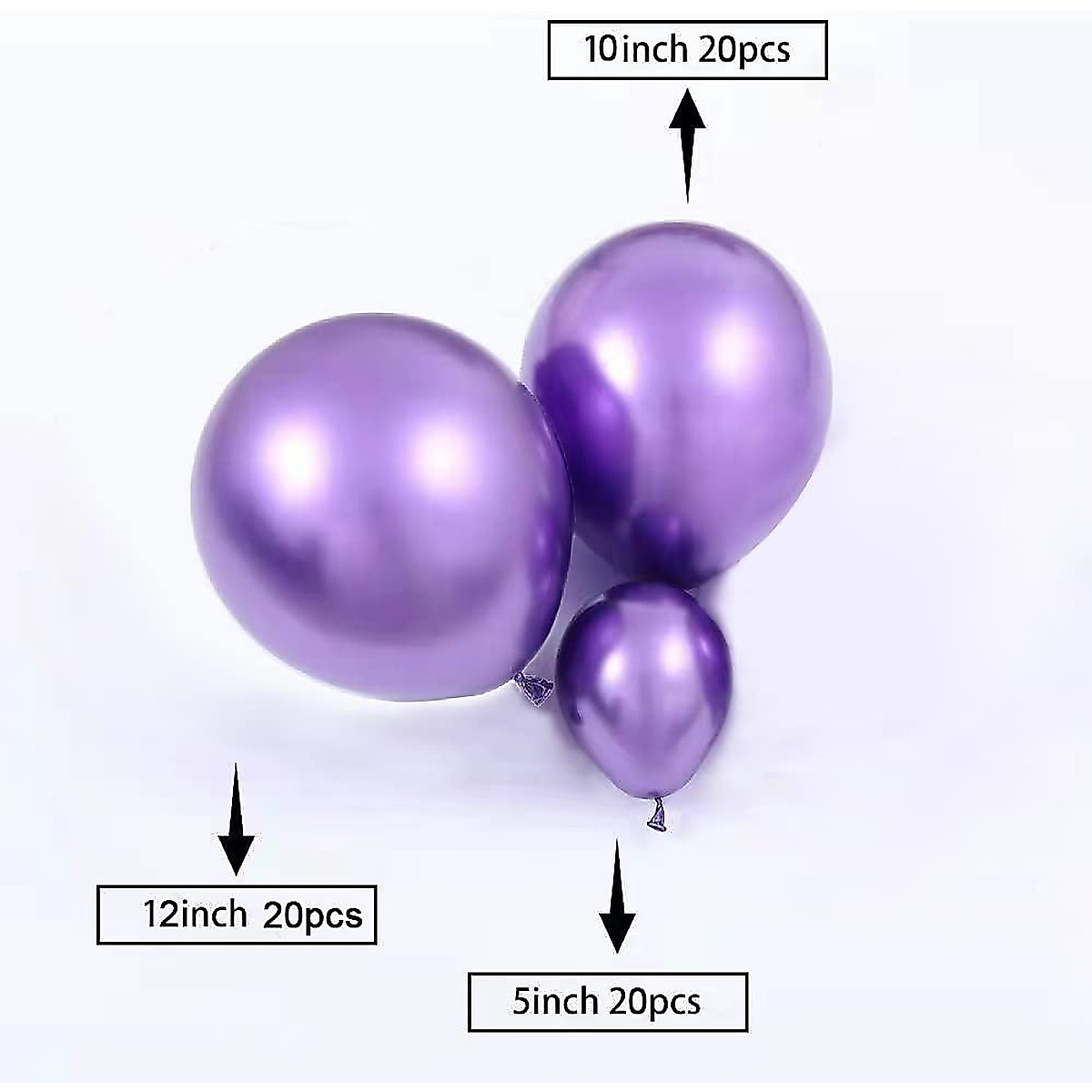 62pcs Metallic Purple Latex Balloons Various Sizes Chrome Balloon 12/10/5 inch Helium Balloon Perfect for Party Birthday Valentines Baby Shower Bridal Shower Wedding Anniversary Balloons