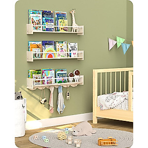 Bidami Book Shelf for Kids Rooms, Floating Book Shelves for Wall, 34 inch Nursery Book Shelves Set of 3 Great for Living Room, Kids Room,Bedroom.