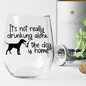 Toasted Tales - It's Not Really Drinking Alone if the Dog is Home Wine Glass | Funny Best Gift For Dog Lovers | Birthday Gift For Dog Owner | Dog Mom Pet Lover Gifts For Him, Her & Friends (15 oz)