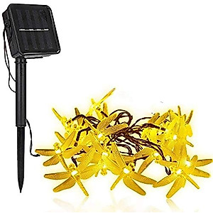 AMZSTAR Dragonfly Solar String Lights Outdoor, 19.7ft 8Modes 30 LED Waterproof Fairy Lights for Indoor/Outdoor Home Garden Lawn Fence Patio Party and Holiday Decorations (Warm White)