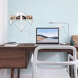 Wooden VR Headsets Wall Mount Holder for Oculus Quest 2/Rift S Headsets & Controller Stand Hook Display Storage Organizer Hanger