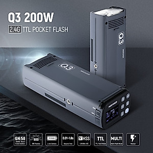 NEEWER Q3 200Ws 2.4G TTL Flash (2nd Version), 1/8000 HSS Strobe Light Photography Monolight with QPRO-C Trigger Compatible with Canon, Diffuser/3200mAh Battery/500 Full Power Pops/Recycle in 0.01-1.8s
