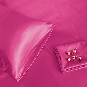 Manyshofu Hot Pink Satin Pillowcase for Hair Protection- 2Pcs Queen Pillow Cases, Luxury & Silky Pillowcases 20x30 Pillow Covers with Envelope Closure