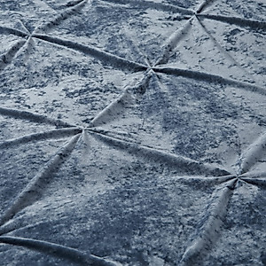 CAROMIO Velvet Duvet Cover Queen Size - Luxury Pinch Pleated Duvet Cover Bedding Set Soft Pintuck Velvet Comforter Cover Set with Corner Ties and Button Closure, Blue, 90"x90"