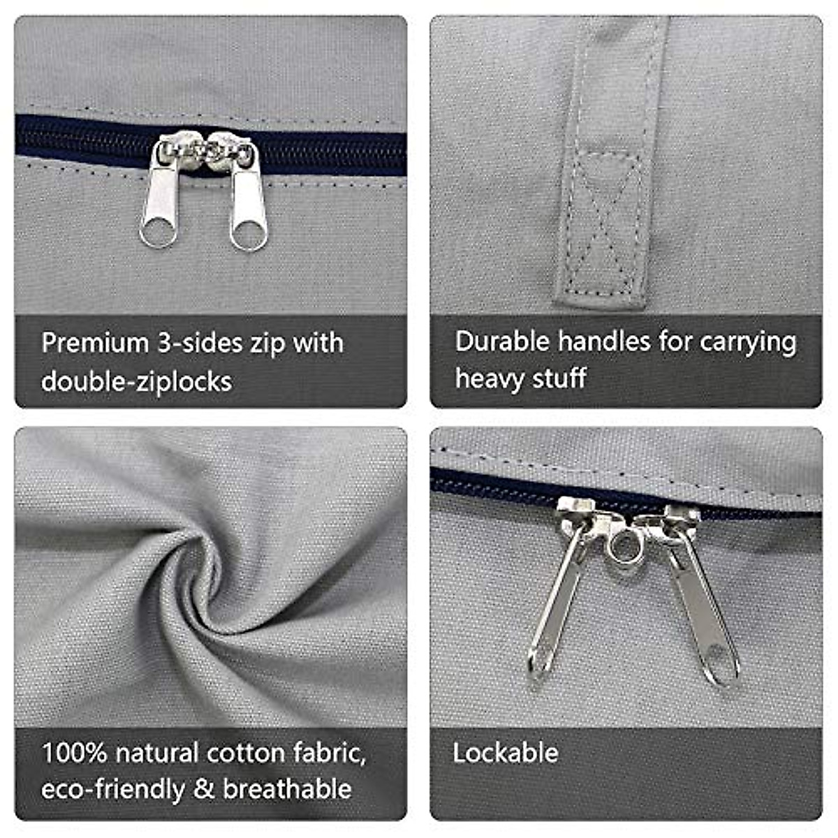 iwill CREATE PRO 100% Cotton Soft Storage Bag, Breathable, Good for Clothes, Bedding Set Organizer, Pack of 2, Light Gray