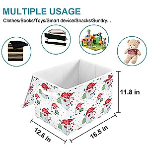 CaTaKu Star Gnome Cute Storage Bins with Lids and Handles, Fabric Large Storage Container Cube Basket with Lid Decorative Storage Boxes for Organizing Clothes