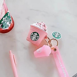 txgot Case Cover, Soft Silicone Protective Case with Drink Cup Keychain,3D Cute Apple Airpods Pro Charging Case for Women Men Kids Teens Girls Boys (Pink)