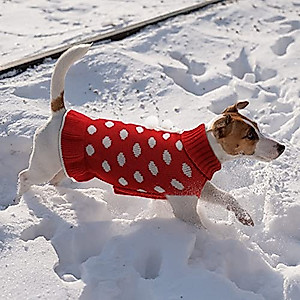 EMUST Dog Sweaters for Medium Dogs, Turtleneck Sweater for Dogs, Knitwear Girl Dogs Sweater Polka Dot Pet Clothes in Cold Season, Red, M