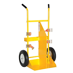 Vestil CYL-E Steel Cylinder Torch Cart with Pneumatic Wheels 23 in. x 34-1/2 in. x 57 in. 500 Lb. Capacity Yellow