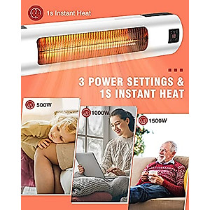 Outdoor Heater 1500W, Sunday Living Infrared Patio Heater, Electric Outdoor Heaters with Remote Control and 12H Timer, IP65 Waterproof, Wall Mounted, Outdoor Heaters for Patio, Silver