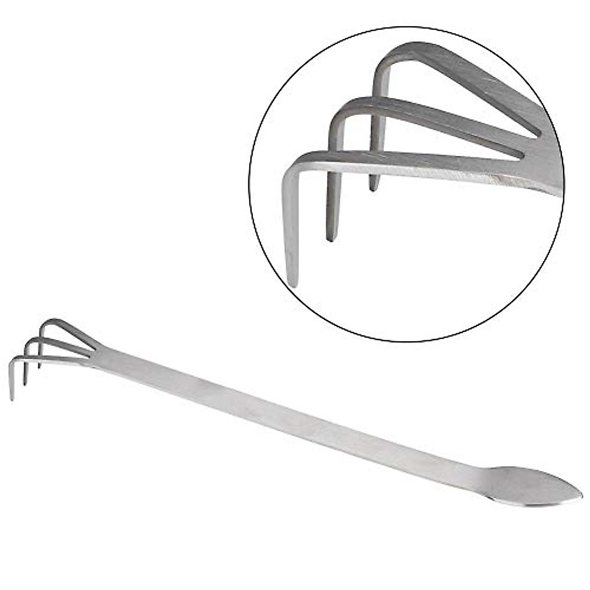 Gardening Rake, 2 in 1 Stainless Steel 3-Prong Loosen Soil Bonsai Tree Gardening Tool Root Rake and Spatula Patio Lawn Garden