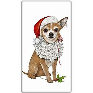 Mary Lake Thompson Chihuahua Christmas Santa Dog 100% Cotton Flour Sack Dish Tea Towel 30" x 30"