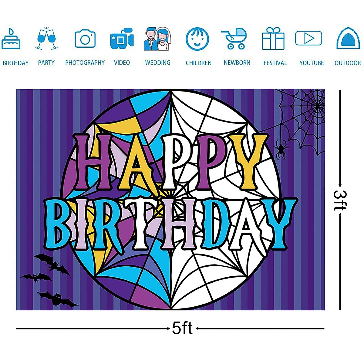 Wednesday Banner Wednesday Horror Theme Birthday Photography Backdrop Kids Boys Girls Birthday Party Decorations Supplies Black White Stripe Photo Banner Props（5x3ft）