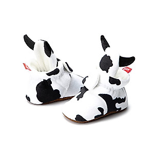 Meckior Unisex Newborn Baby Cozy Cotton Cow Booties Toddler Boys Girls Fleece Winter Keep Warm Socks Shoes Infant Cute Cartoon Crib Boots First Walker Shoes Soft House Slippers 0-18 Months