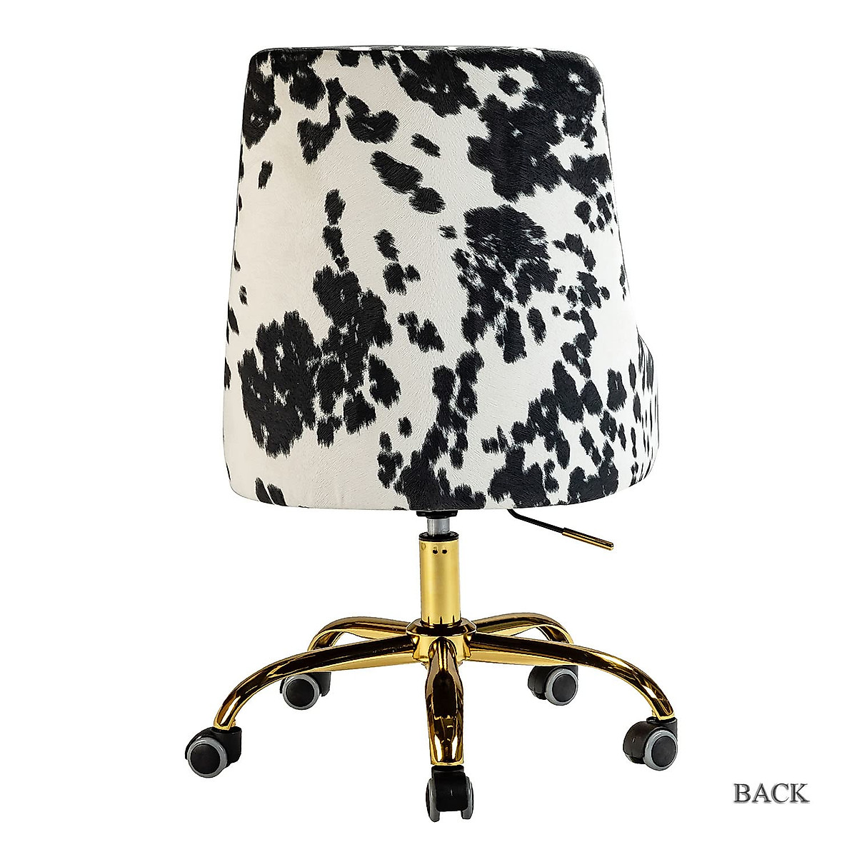 HULALA HOME Upholstered Desk Chair Modern Armless Office Chair with Wheels, Adjustable Swivel Fabric Task Chair for Living Room, Bedroom, Vanity Room(Gold Base, Black)