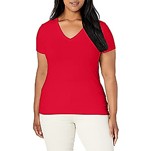 Nautica Women's Easy Comfort V-Neck Supersoft Stretch Cotton T-Shirt, Red, Medium