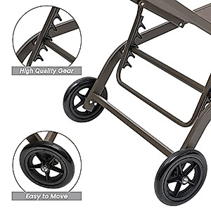 Crestlive Products Aluminum Chaise Lounge Chairs with Wheels Outdoor Adjustable Recliner Five-Position and Full Flat Tanning Chair All Weather for Patio, Beach, Yard, Pool (2PCS Brown)