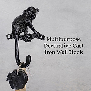 AYZCORP Set of 3 Cast Iron Monkey Shape Coat Hooks Wall Art Decor-Monkey Shape Hangers and Key Holder-Clothes Rack and Backpack Hanger-Coat Hooks Home Decor for Storage, Living Room, Hallway, Office