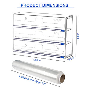 Foil and Plastic Wrap Organizer, 3 in 1 Kitchen Wrap Dispenser, Drawer Aluminum Foil Organization and Storage, Wall-Mounted Holder