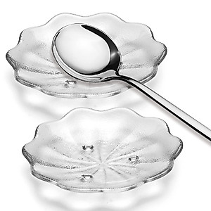 Glass Coffee Spoon Rest Set of 2, Small Spoon Holder Flower Shaped Coffee Spoon Rest Holder for Coffee Bar Stove Top Countertop Coffee Station Decor Kitchen Accessories