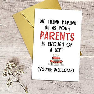 Qiliji Birthday Card for Son Daughter, Funny Birthday Card from Parents, Cheeky Bday Greeting Card for Kids, Having Us As Your Parents Is Enough Of A Gift