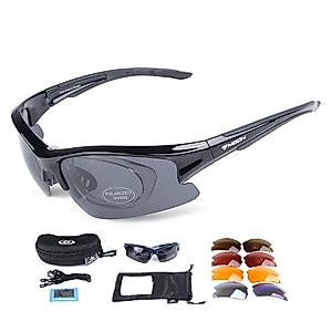 Lorsoul Polarized Sports Sunglasses with 5 Interchangeable Lenses, Tr90 Unbreakable glasses for Men Women Cycling Driving Running MTB Racing Ski Goggles (Black)