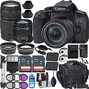 Camera Bundle for Canon EOS Rebel T8i with EF-S 18-55mm f/4-5.6 is STM and EF 75-300mm f/4-5.6 III Lens + Accessories Bundle (128GB, 50in Tripod, Extra Battery, and More)
