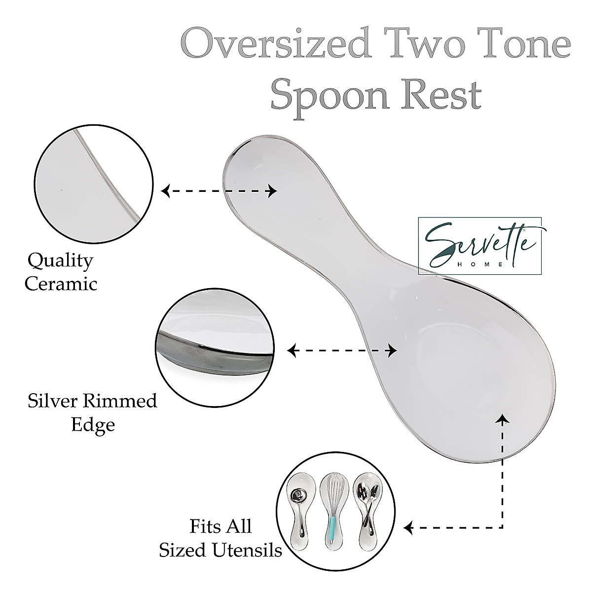 Oversized Spoon Rest with Silver Edges