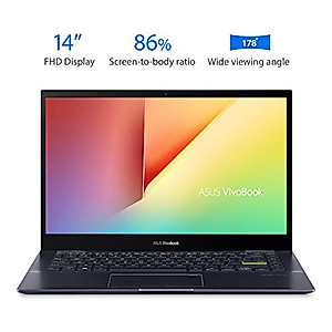 ASUS VivoBook Flip 14 Thin and Light 2-in-1 Laptop, 14” FHD Touch Display, AMD Ryzen 7 5700U, 8GB RAM, 512GB SSD, Stylus, Windows 10 Home, Fingerprint Reader, Bespoke Black, TM420UA-DS71T