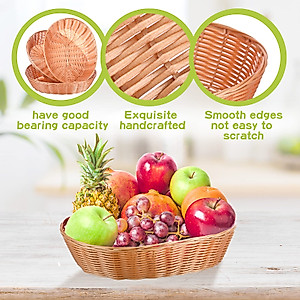 Mumufy 6 Pcs 12.6 x 9.5 x 3.2 Inches Plastic Bread Baskets for Serving Empty Oval Basket Bin Fruit Food Woven Baskets for Harvest Season Gifts Storage Kitchen Display Restaurant Tabletop