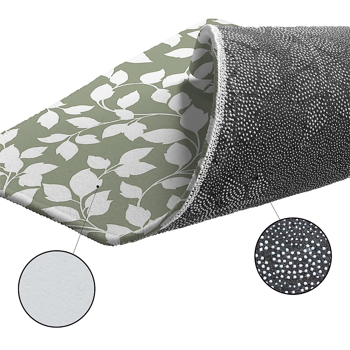 Sage Green Kitchen Bath Shower Door Welcome Mat for Bedroom/Living/Laundry Room, Washable Bathroom Bathtub Runner Rug, Abstract Modern Minimalist Geometric Leaves Indoor Outdoor Throw Doormat, 24"x71"