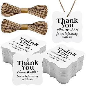 CHolic 120PCS Paper Gift Tags 2X2inch White Thank You Tags with Jute String for DIY Thanksgiving Day Halloween Christmas Wedding Party Favors