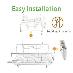 ideaglass Dish Drying Rack with Drainboard - 2 Tier Dish Racks for Kitchen Counter, Dish Drain Large, Stainless Steel Dish Strainer Set, White