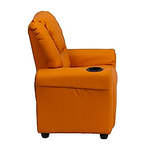 BizChair Orange Vinyl Kids Recliner with Cup Holder and Headrest